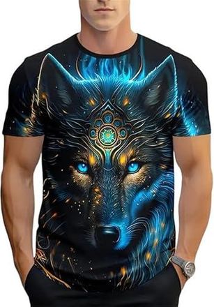 Keephen Loup imprim&eacute; en 3D pour Hommes T-Shirt d&eacute;t&eacute; d&eacute;contract&eacute; &agrave; Manches Courtes T-Shirts Respirant Grande Taille Chemisier Hauts