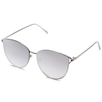 Sojos Retro Runde Katzenaugen Sonnenbrille Mirrored Metall Flach Linsen SJ1085 mit Silber Rahmen/Silber Linse