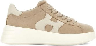 Hogan Femme, Chaussures, Beige, Taille: 38 1/2 EU Suede Platform Lace-Up Baskets