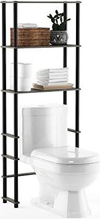 Furinno Platzsparender WC-Schrank mit 2 Ablageflächen, Französische Eiche Grau/Schwarz, 22.9 x 59.9 x 164 cm