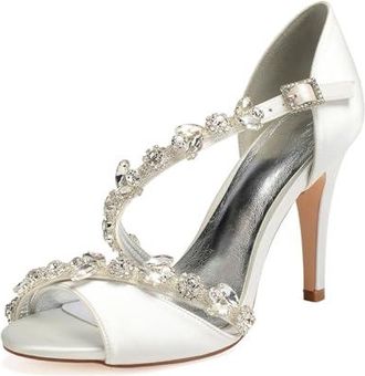 Generic Chaussure Mariage Femme Sandales Tendance pour Ouvert Stylet Talons Mariée pour Robes Et Chaussures De Fête 10.5Cm,Ivoire,36 EU