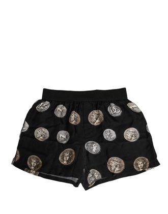 Dolce & Gabbana Mens Black Ancient Coin Print Boxer Shorts Underwear Silk