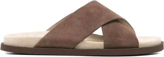 Brunello Cucinelli Homme, Chaussures, Brun, Taille: 43 EU Suede Crossover Slides