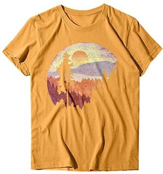 Generic T-shirt d&eacute;t&eacute; &agrave; manches courtes pour femme - T-shirt basique &agrave; manches courtes - Haut d&eacute;t&eacute; tendance pour femme et adolescente - Haut basique, jaune, XX