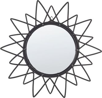 Beliani Origineller Wandspiegel schwarz aus Rattan in Sonnenform rund Boho 61 cm Aroek