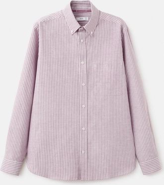 Mango Chemise Oxford regular fit 100 % coton &agrave; rayures cerise - Homme - XXL - MANGO MAN