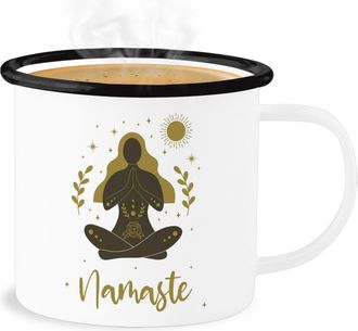 Shirtracer Emaille Becher Blechbecher - Tassen - Namaste I Chakra I Mandala I Yoga - 300 ml - Wei&szlig; Schwarz - joga tasse meditation geschenke fans f&uuml;r motiven mit