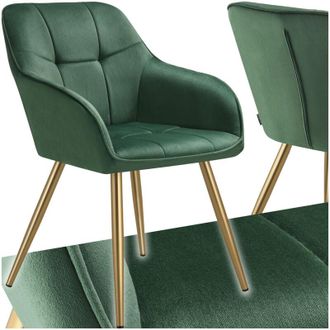 TecTake Tectake - Chaise marilyn aspect velours capitonn&eacute; de salle &agrave; manger avec vert/dor&eacute;