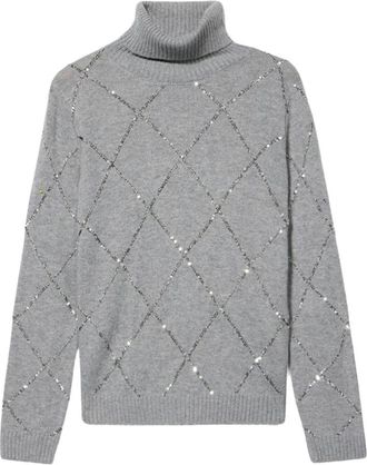 Oltre Femme, Pulls, Gris, Taille: 38 FR Pull &agrave; col roul&eacute; en cachemire m&eacute;lang&eacute; avec sequins