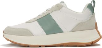 FitFlop F-Mode Flow Damen-Sneaker aus Leder/Wildleder, Flatform-Sneaker, Urban White/Frosted Sage, 39 EU, Urban White Frosted Sage, 39 EU