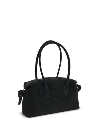 Yuzefi Womens Shoulder Duffle Bag Brioche Black Calf Leather