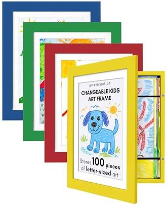 Americanflat Bilderrahmen f&uuml;r Kinder, 25,4 x 32,5 cm, f&uuml;r 100 Kunstwerke, Verwendung als 21,6 x 28,9 cm Rahmen mit Passepartout oder Display, 25,4 x 32,5 cm, Kunst