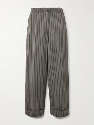 Dries Van Noten Hose Mit Weitem Bein Aus Geripptem Webstoff Mit Streifenmuster - Grau