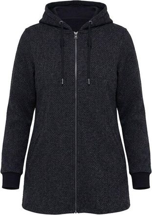 Ulla Popken Sommerjacke Strickfleece-Jacke Schriftzug Kapuze Langarm