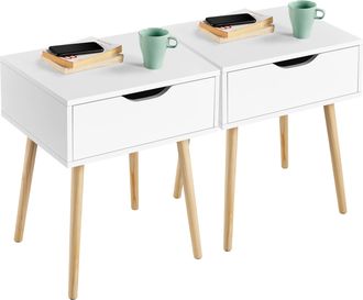 Yaheetech 2X Nachttisch Beistelltisch Nachtschrank mit Schublade und 4 Holzbeinen Skandinavischer Sofatisch aus Holz Nachtkommode für Schlafzimmer/Wohnzimmer, W