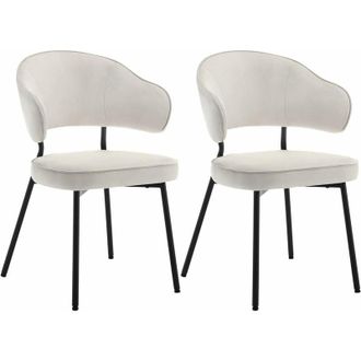 Woltu Woltu - Lot de 2 chaises scandinaves en velours cr&egrave;me - Dossier incurv&eacute; - Pieds en m&eacute;tal - Dimensions 54x52x83.5cm - Capacit&eacute; 120kg