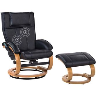 Beliani Massagesessel mit Fu&szlig;hocker Schwarz Kunstleder Drehbar Holzbeine Heizfunktion Liegefunktion Timer Fernbedienung Modern f&uuml;r B&uuml;ro Arbeitszimmer