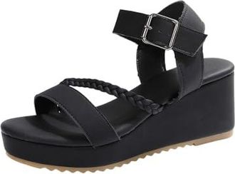 Generic Sandales &agrave; lani&egrave;res pour femme - Confortables et d&eacute;contract&eacute;es - Bout ouvert - Couleur unie - &Eacute;l&eacute;gantes - Semelle &eacute;paisse - Polyvalentes - Respirantes