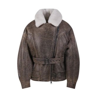 BLANCHA Veste Vintage Droite en Shearling M&eacute;rinos - Femme - Vestes - Brun - Taille: 38 FR