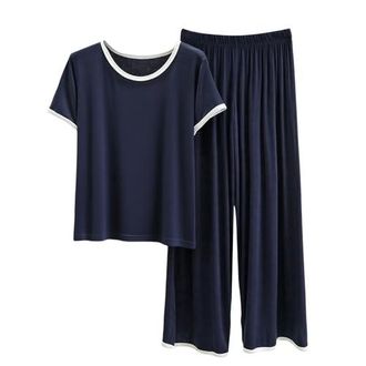 Generic Ensemble de v&ecirc;tements de d&eacute;tente pour femme 2 pi&egrave;ces en coton et lin - Tenue d&eacute;contract&eacute;e ample &agrave; manches 3/4 - Pantalon large taille haute avec poche