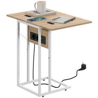 HOMCOM Beistelltisch mit klappbarer Arbeitsplatte, Ladestation, Beistelltisch f&uuml;r Sofa, C-Form, mit USB-Anschluss und USB-C-Anschluss, f&uuml;r Wohnzimmer, Schlaf