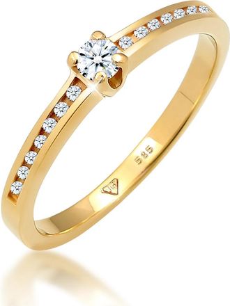 Elli Ringe - Ring Verlobungsring Diamant (0.18 ct.) 585 Gelbgol - Gr. 52 MM - in Gold - für Damen