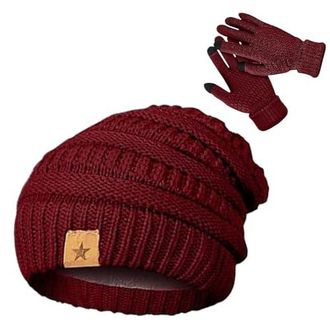 Generic Combinaison de chapeau et de gants pour femmes,Ensemble de moufles tricot&eacute;es r&eacute;sistantes au vent,Gants et chapeau &agrave; &eacute;cran tactile chauds | Pour les pe