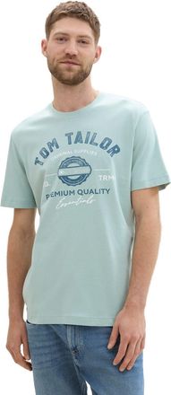 Tom Tailor Herren T-Shirt mit Logo-Print aus Baumwolle, white moss, L