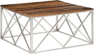 vidaXL Couchtisch Silbern Edelstahl und Massivholz Vidaxl