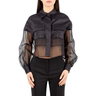 Elisabetta Franchi Femme, Blouses et Chemises, Noir, Taille: 38 FR EF Monogram Embroidery Shirt