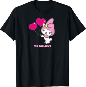 Hello Kitty Herzförmige Luftballons - My Melody T-Shirt - Unisex-Erwachsene, Unisex-Kinder - Schwarz - S - Kurzarm - Cartoon - Klassisch - Sanrio