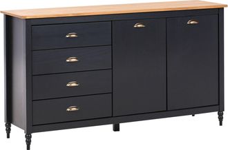 Beliani Credenza Scandinava 4 Cassetti 2 Ante Piano In Legno Nero Shillington