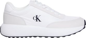Calvin Klein Damen Runner Sneaker Logo aus Leder, Weiß (Bright White/Black), 40