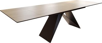 DELIFE Esszimmertisch Edge Keramik Laminam Sabbia Eichefarbig 200-300x100 V-Gestell Flachstahl Schwarz ausziehbar