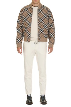 Burberry Mens Wool Bomber-Style Jacket Beige Bomber