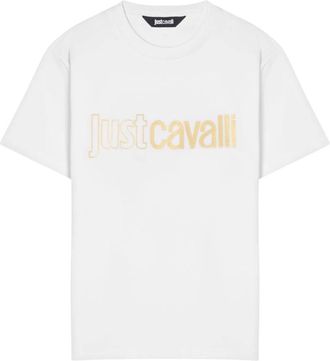 Just Cavalli Homme, Tops, Blanc, Taille: 2XL T-shirt en coton avec logo
