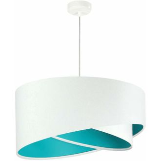 Licht-Erlebnisse Licht-erlebnisse - Pendelleuchte Wei&szlig; T&uuml;rkis Stoff &Oslash;50cm Modern brando Esszimmer Wohnzimmer