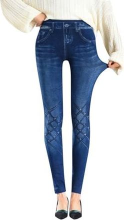 Generic Leggings minces en imitation denim pour femmes, printemps et automne, taille haute, polyvalent, amincissant, 80 % collants haute &eacute;lasticit&eacute;, bleu, Tai