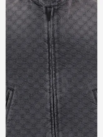 Gucci Mens Denim Jacket Gg Jacquard Cotton Grey