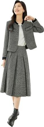Generic Ensemble 2 pièces élégant en tweed pour femme, vestes courtes, jupes plissées à taille élastique, Noir, S