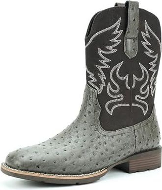 Generic Bottes De Cowboy pour Hommes Bottes Western À Bout Carré Durables Rétro Classiques Imprimé Crocodile À Enfiler Antidérapantes,Gray and Black,44.5 EU