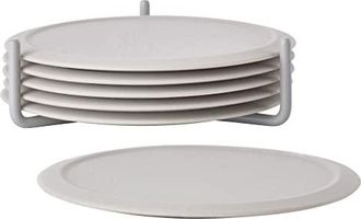 Zone Denmark Singles Glasuntersetzer aus Silikon, Untersetzer für Gläser, Tassen, Cocktailgläser, Durchm. 10 cm, Höhe 3,1 cm, 6 Stück, inkl. Halter, Warm Grey (Gra