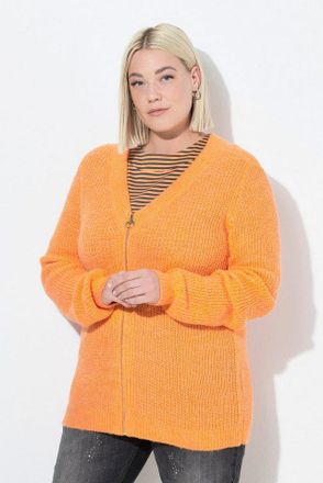 Ulla Popken Strickjacke Strickjacke Patentstrick V-Ausschnitt Langarm