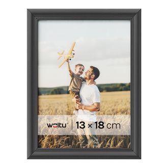 Woltu Bilderrahmen 13x18, Fotorahmen aus Massivholz und PS-Platte, Holzrahmen mit Passepartout, zum vertikalen oder horizontalen Aufhängen/Aufstellen, Poste