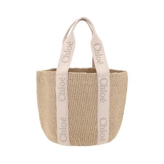 Chlo&eacute; Femme, Sacs, Beige, Taille: ONE Size Sac Seau en Raphia avec Anses Contrast&eacute;es