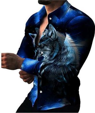 Generic Chemise &Agrave; Imprimerie Animale pour Hommes Couche &Agrave; Manche D&eacute;contract&eacute;e Chemise &Agrave; Manches Longues