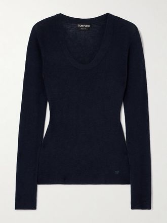 Tom Ford Pull En Cachemire Et Soie M&eacute;lang&eacute;s - Bleu