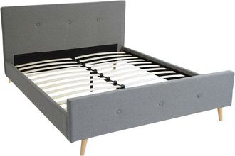 Hhg Polsterbett HHG 264, Bett Doppelbett Bettgestell mit Lattenrost, Massivholz 160x200cm grau