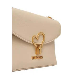 Love Moschino Womens Gold Heart-Lock Detail Shoulder Bag Beige Polyurethane
