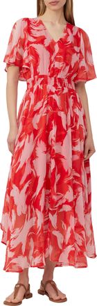 s.Oliver Maxikleid aus Chiffon mit gesmokter Taille preiselbeere 40